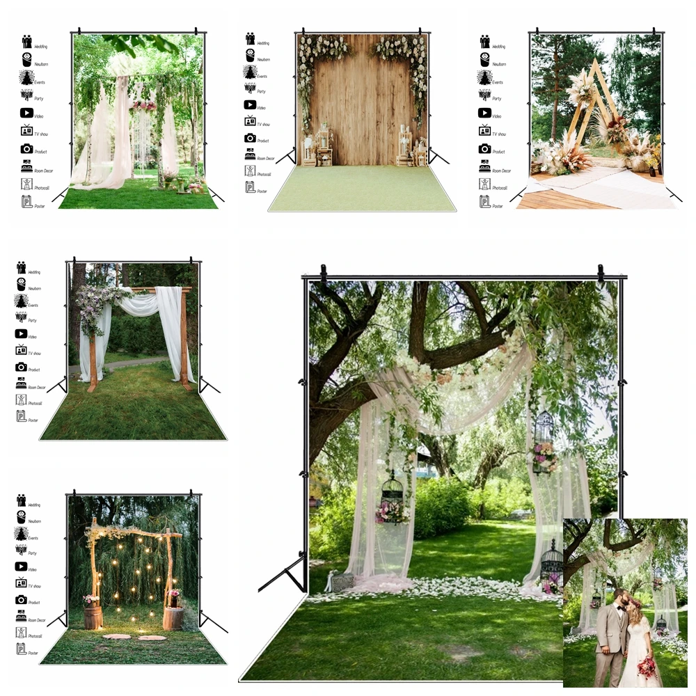 Spring-Wedding-Backdrops-Flower-Green-Grass-Tree-Curtain-Birthday-Party ...