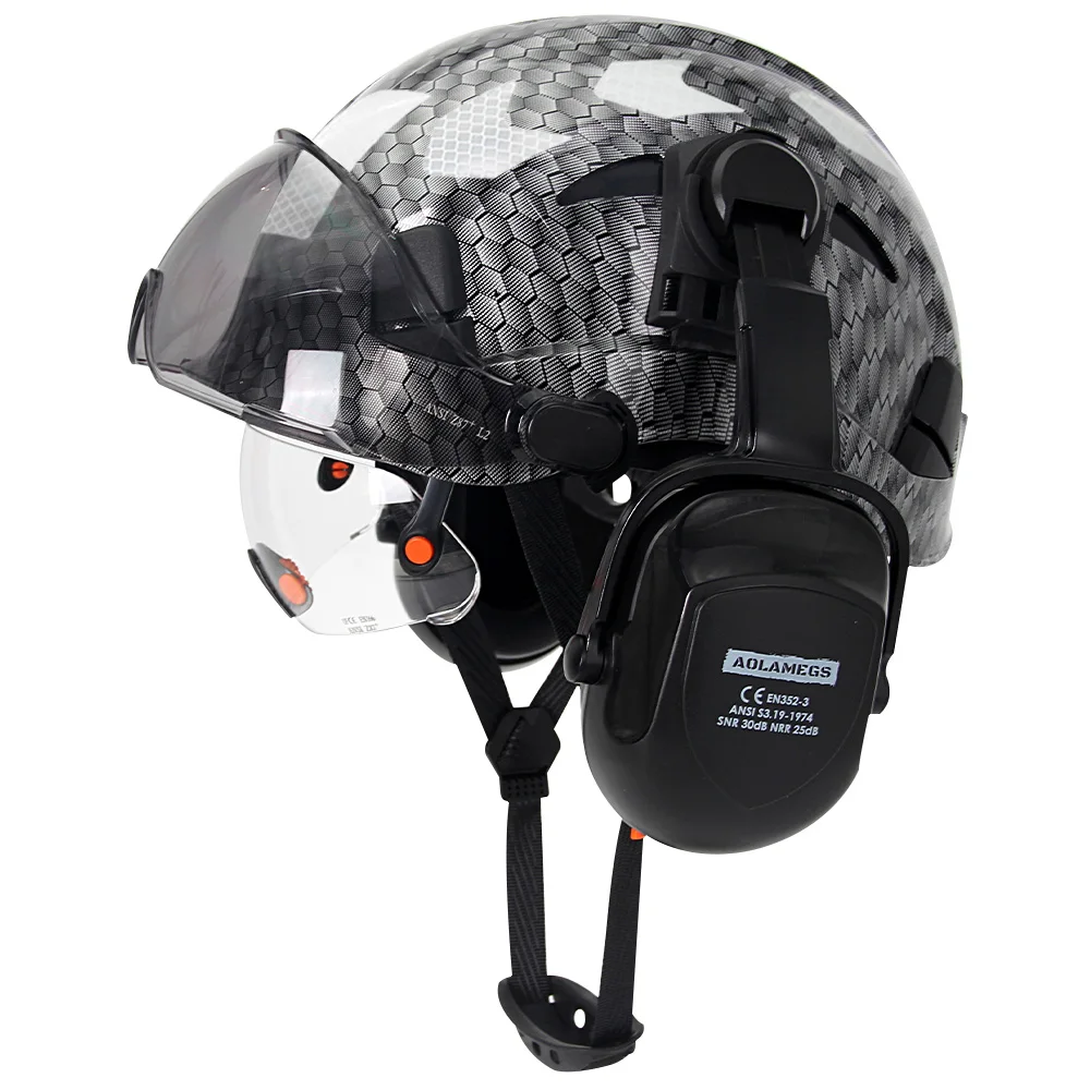 Construction-Safety-Helmet-with-Double-Goggles-Earmuffs-ABS-Carbon ...