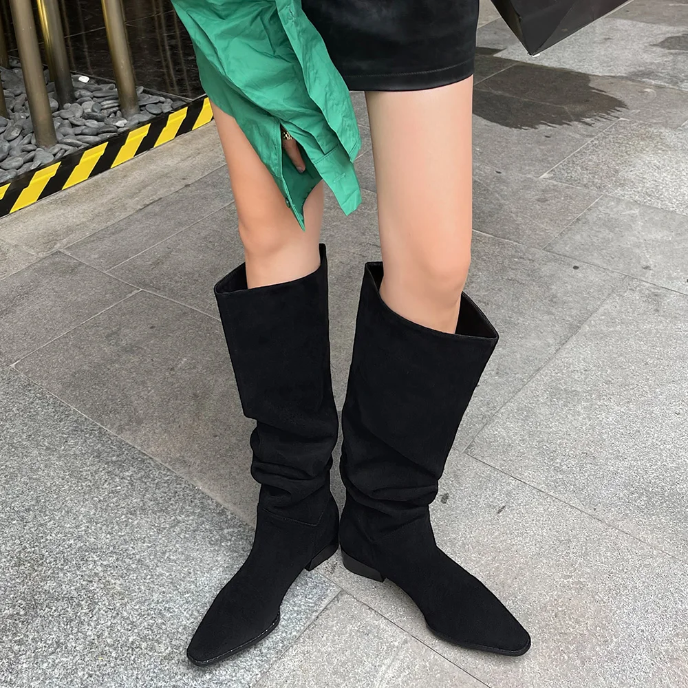 Flat Black Suede Boots