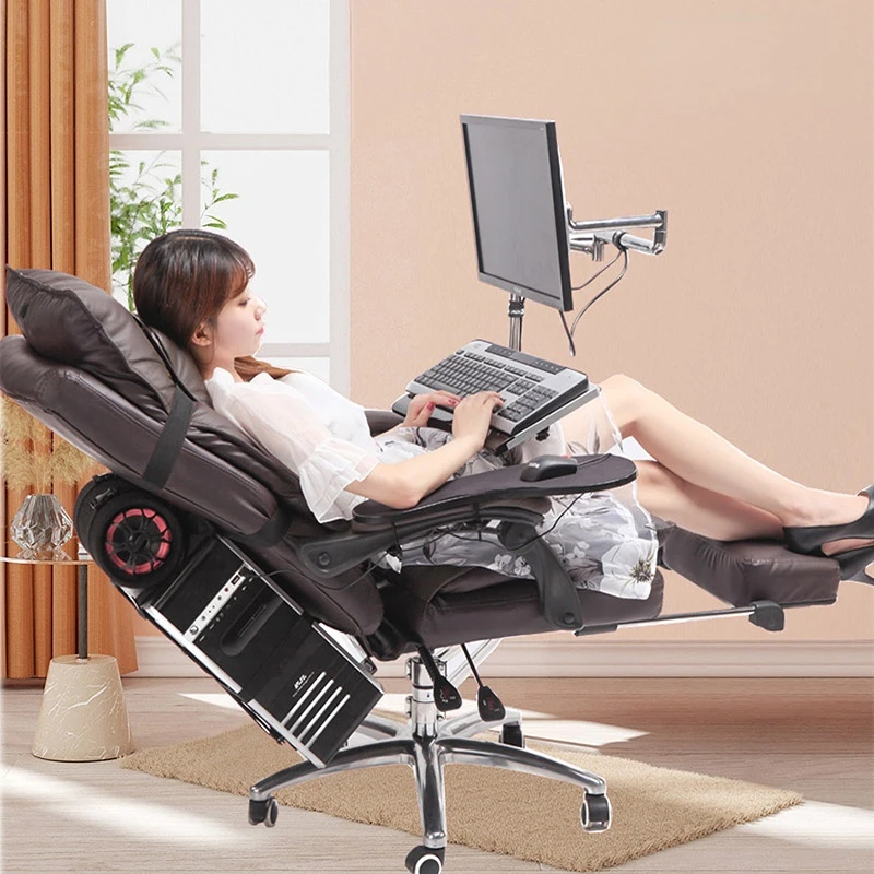 Genuine-leather-computer-desk-chair-integrated-desktop-reclinable ...