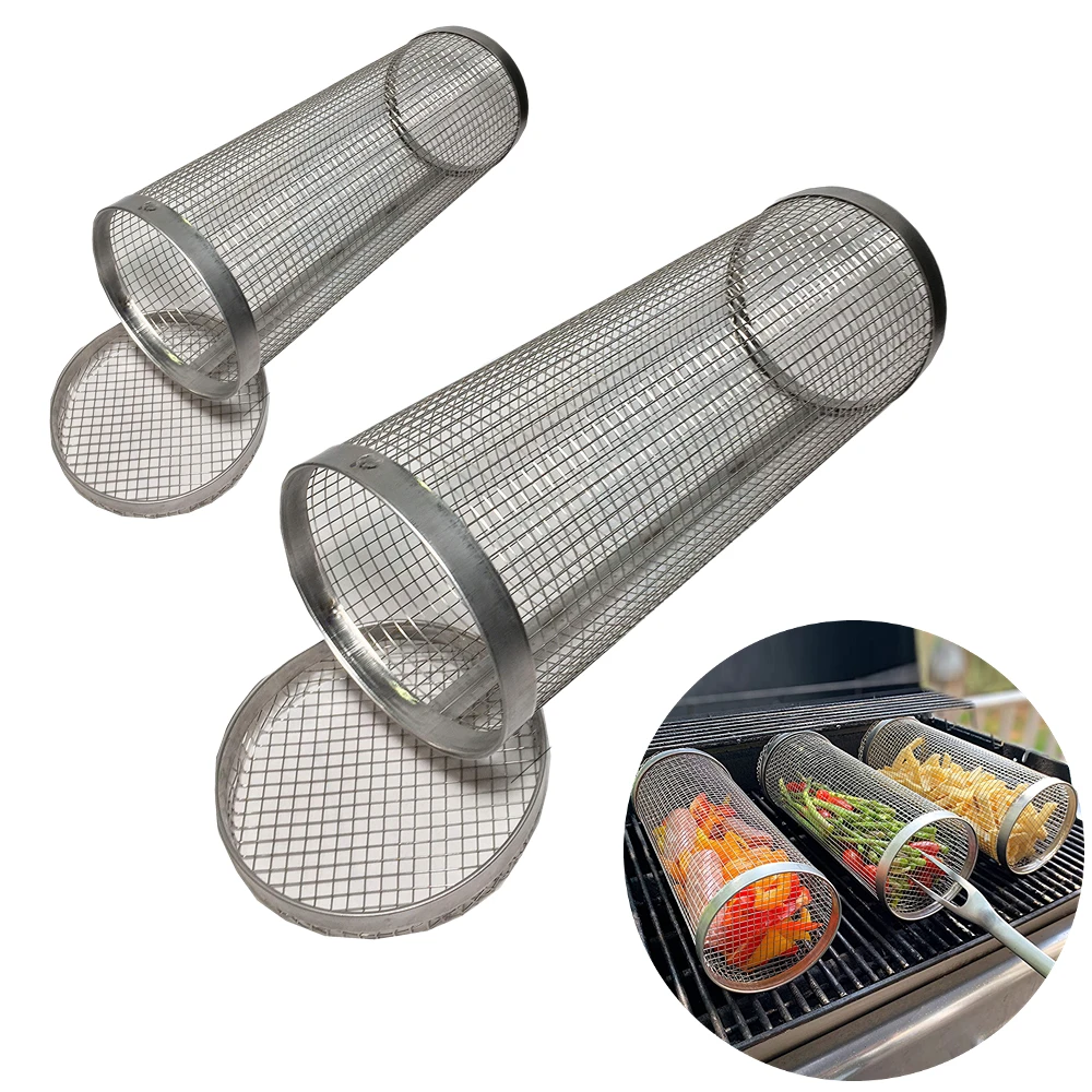 Barbecue-Grilling-Basket-Stainless-Steel-Camping-Grill-Mesh-Cooking ...