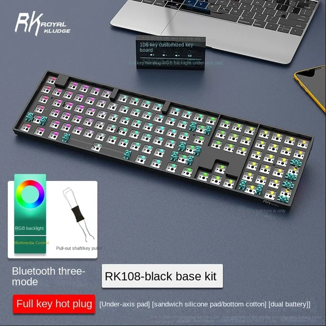 RK108 Mechanical Keyboard Kit RGB Light Bluetooth Three-mode 2.4G ...