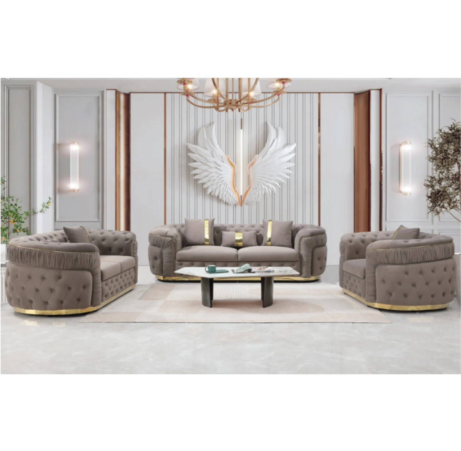 @# Modern Luxury Home Furniture 1 2 3 Seater Chesterfield Sofa Gold ...