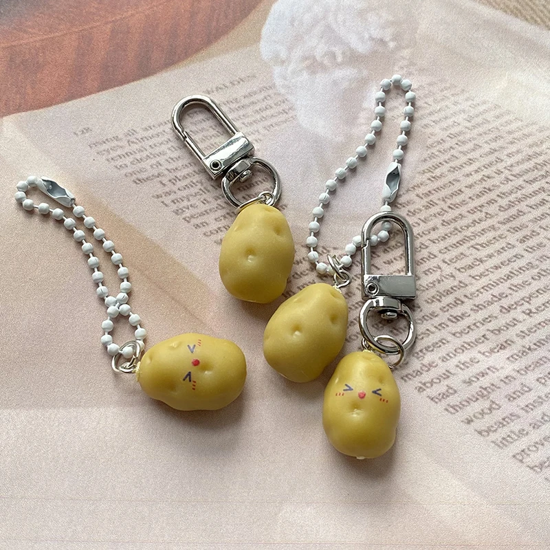 Creative Cute 3D Happy Potato Keychains Key Ring Women Men Resin Funny ...