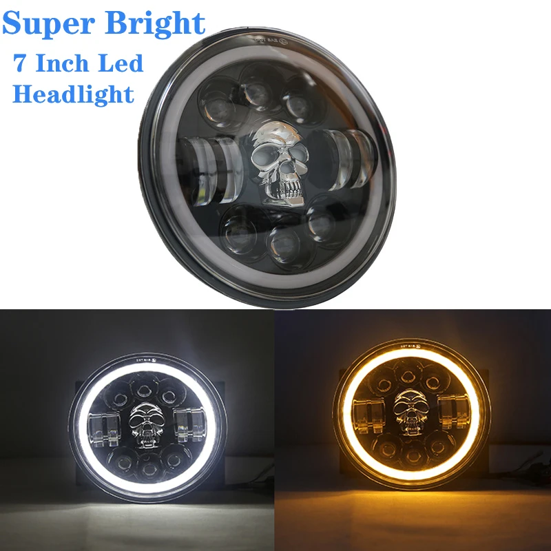 7 Inch Led Car Motorcycle Headlight Skull 180W 12V 24V Halo Angle Eyes ...