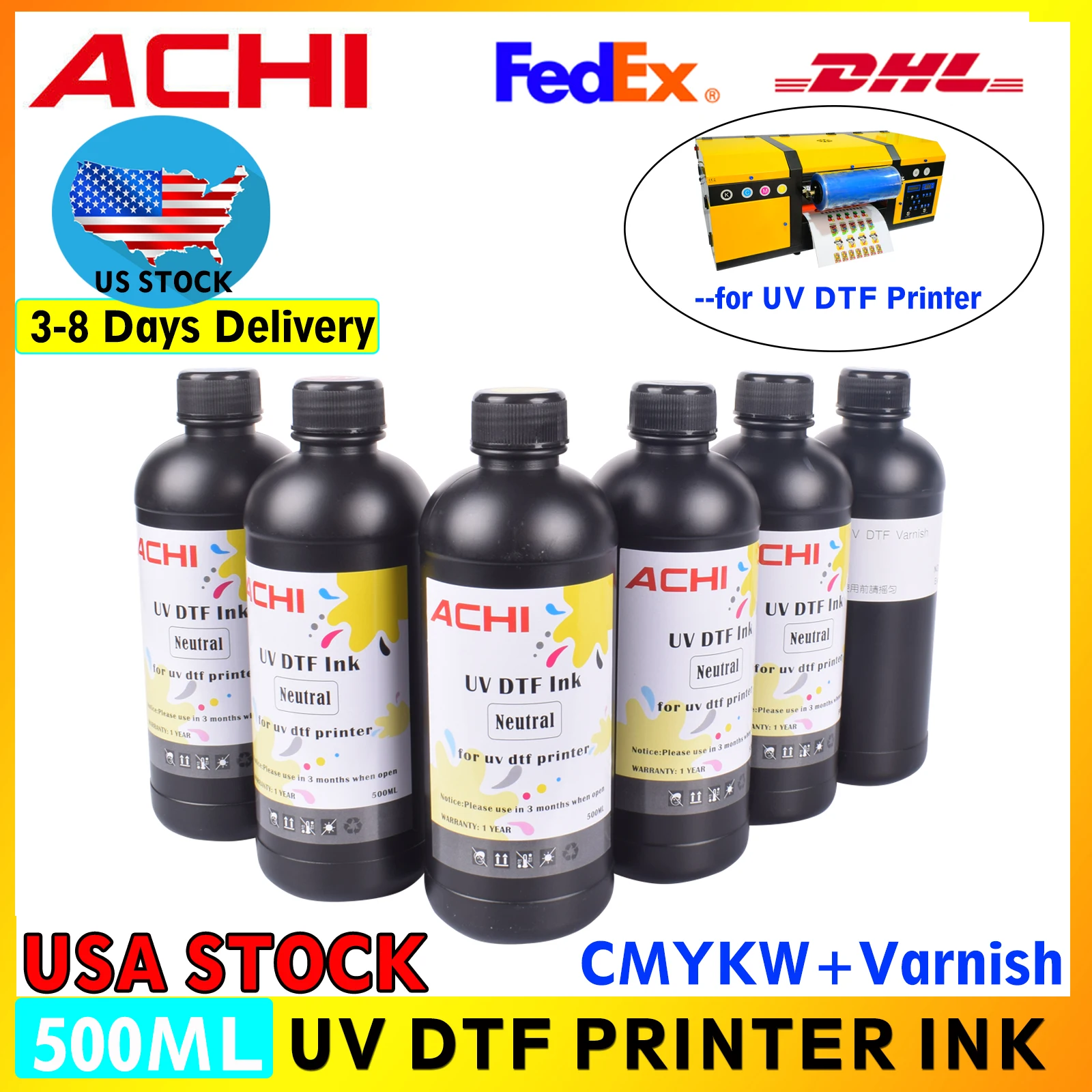 US STOCK 6*500ML UV DTF Ink UV INK for R1390 L800 R330 DX4 DX5 XP 600 ...