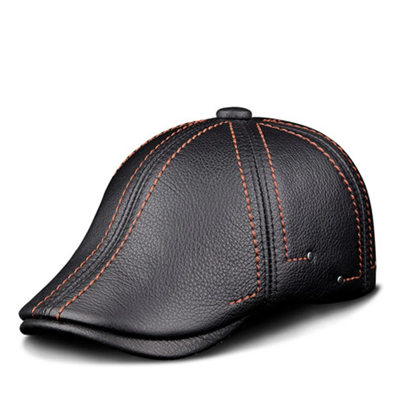 New Cowhide Genuine Leather Men Berets Cap Hat High Quality Fashion Men ...
