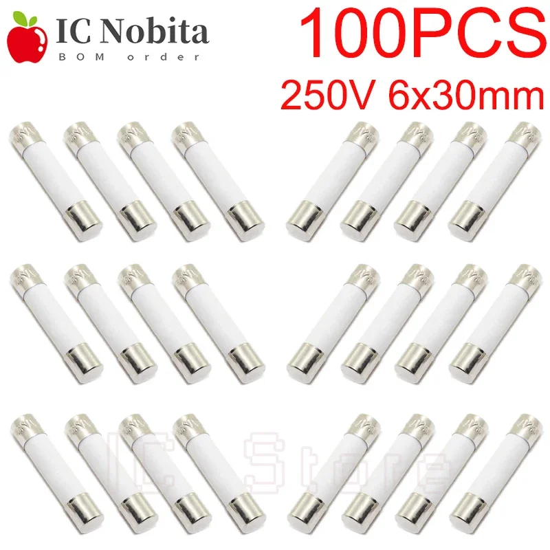 100PCS Ceramic Fuse 250V 6mm x 30mm Fast Blow Tube Fuse 6x30mm 0.1 0.2 ...