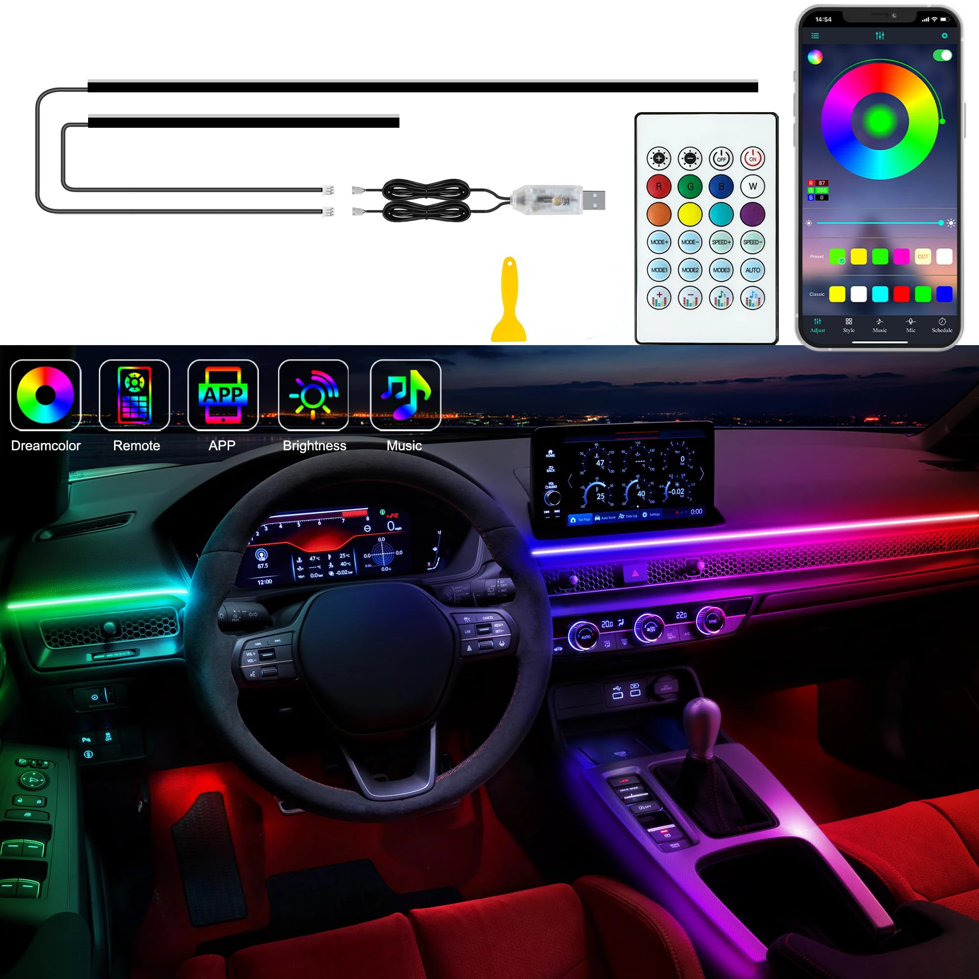 2IN1-Dynamic-Neon-Car-Ambient-Lighting-Dreamcolor-Acrylic-LED-Interior ...