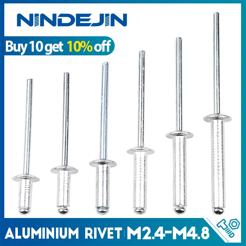 NINDEJIN 15/25/50pcs Aluminium Blind Rivets M3.2 M4 M4.8 Dome Head Pop ...