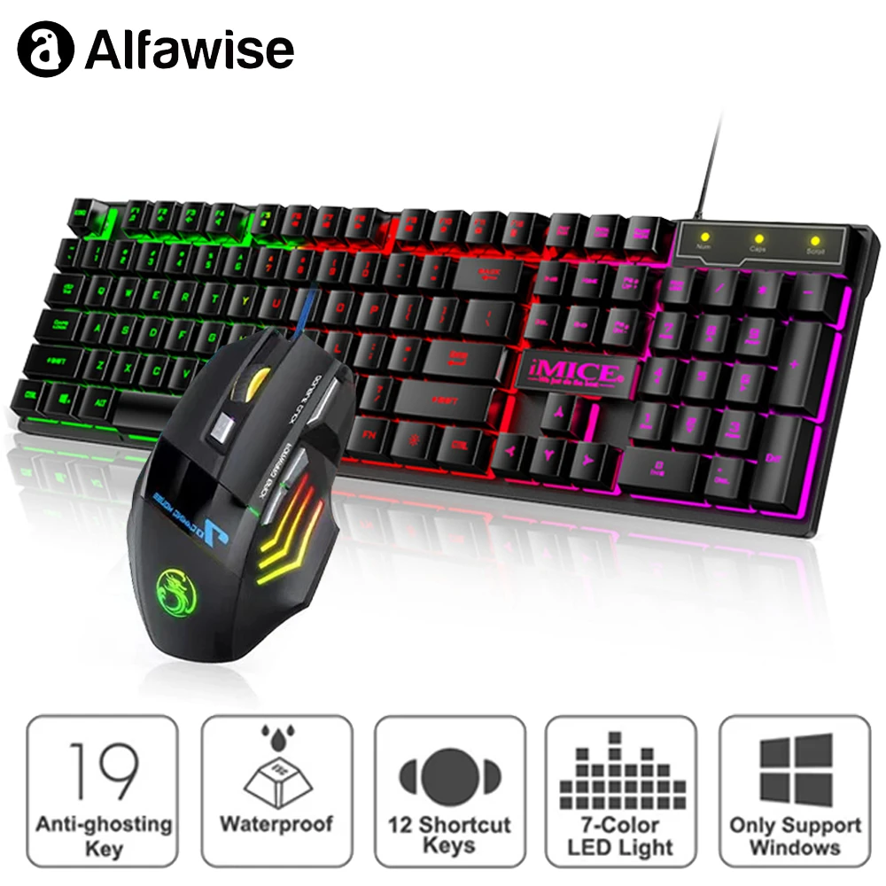 Gamer Keyboard And Mouse Kit RGB Backlight Rubber keycaps Wired ...