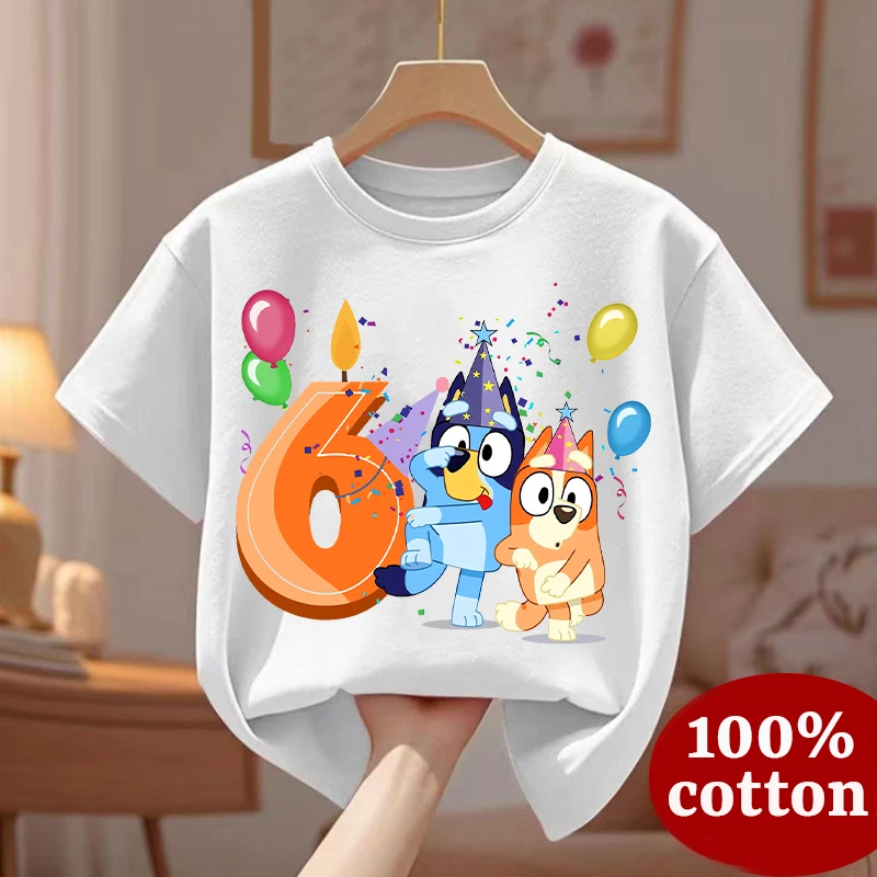 Blueyi Bingo Cotton T-shirt Summer Boys Girls Clothes Birthday Digit 1 ...