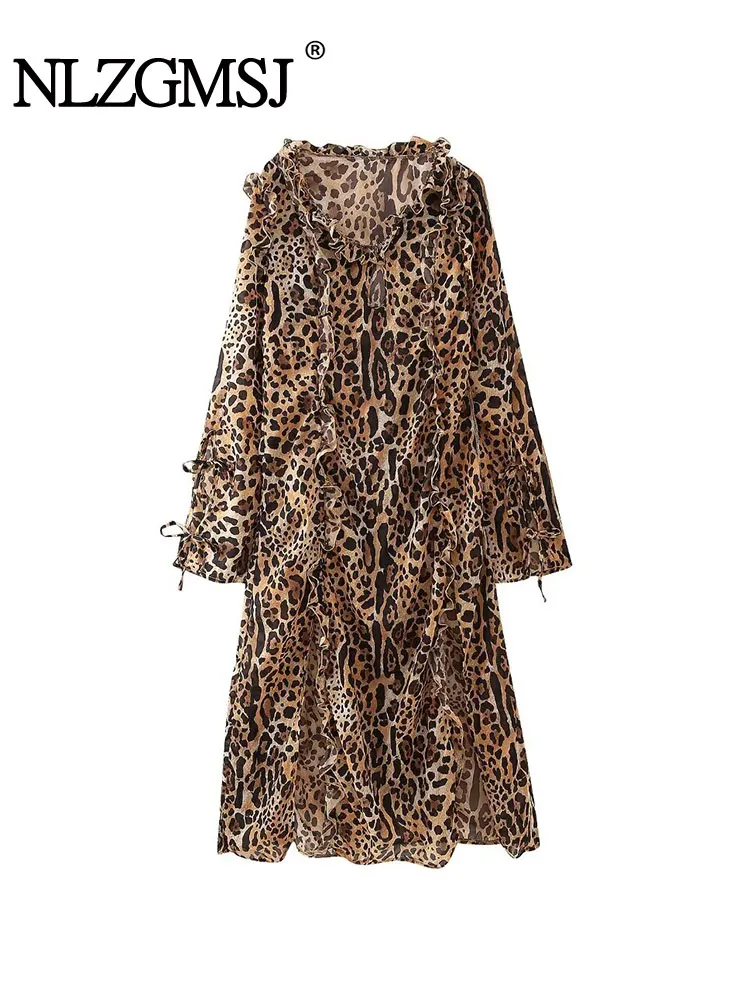 TRAF-2024-Autumn-Leopard-Printed-Long-Dresses-for-Women-Fashion ...