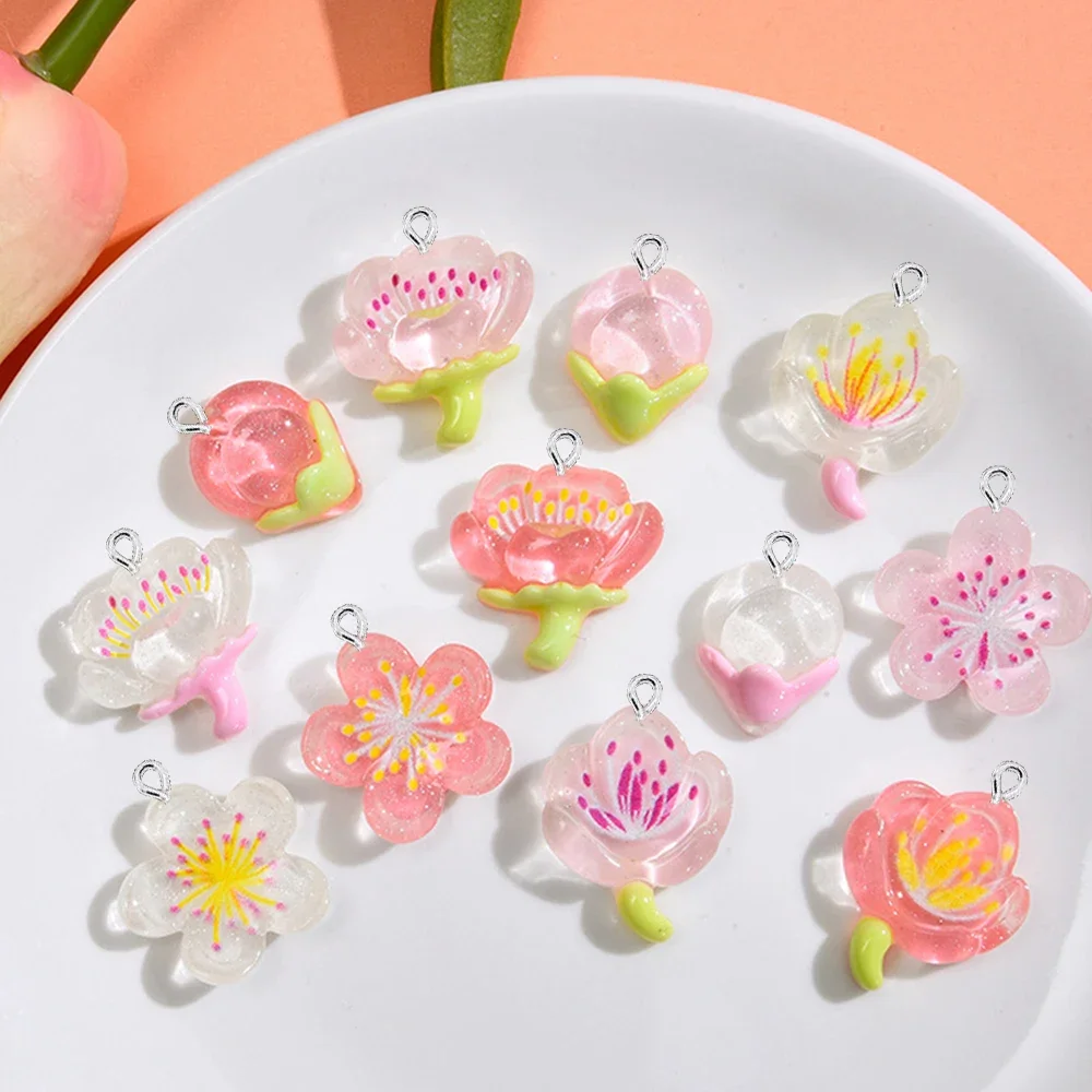 10PCS-Clear-Cherry-Blossom-Series-Flat-Back-Charms-For-Earrings ...