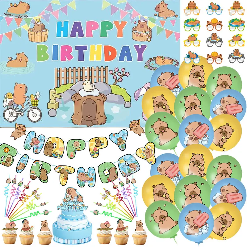 Cartoon Capybara Party Supplies Capybara Birthday Decoration Backdrop ...