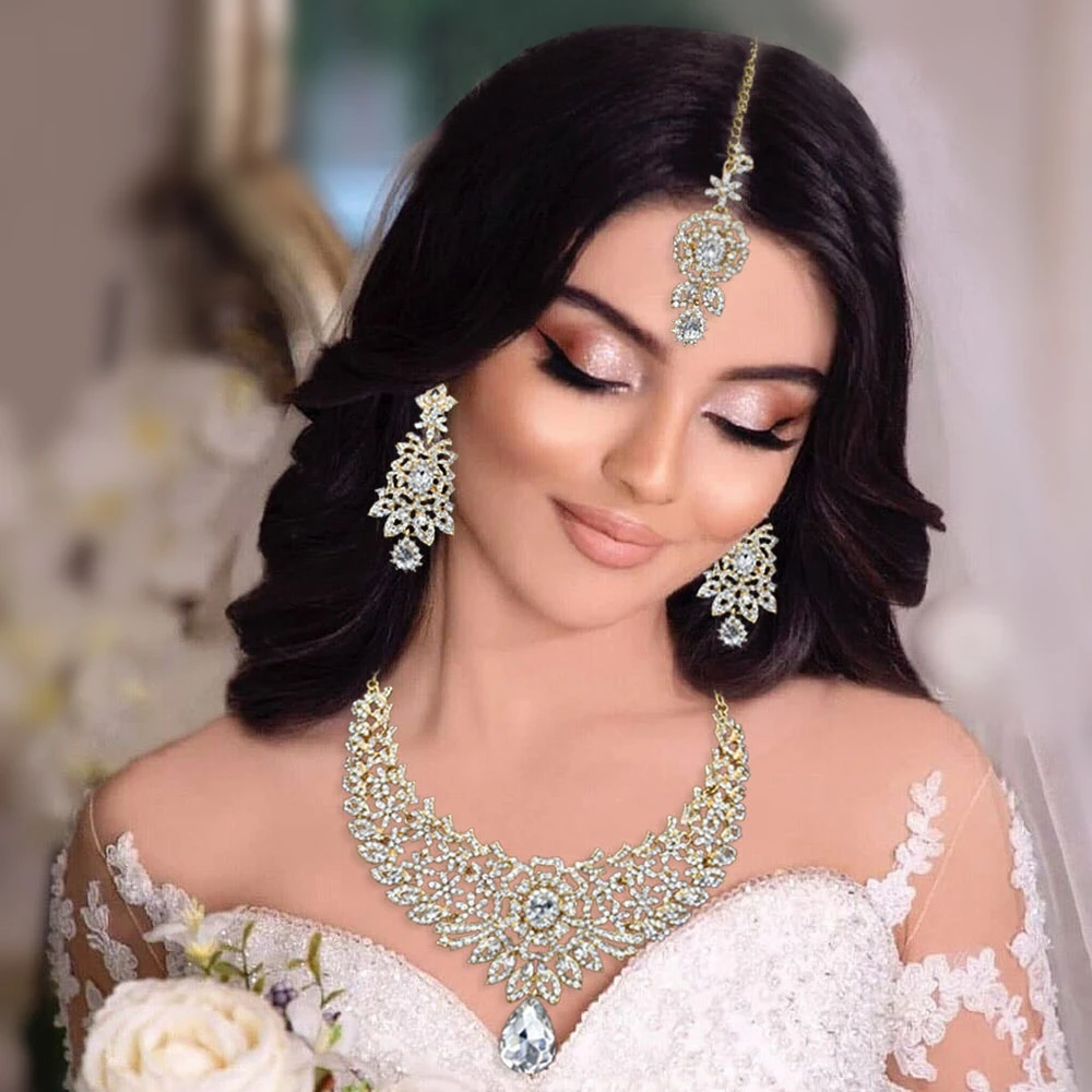 HB75 Dubai Jewelry Set Earring for Women Bridal Accessories Wedding Necklace Indian Bridal ...