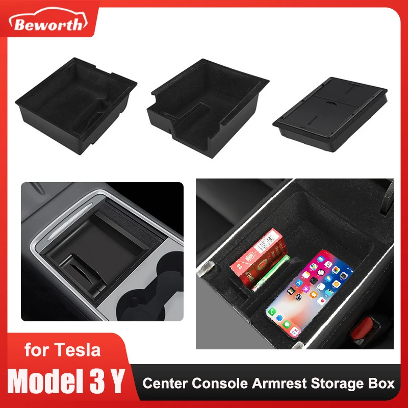 Car-Storage-Box-For-Tesla-Model-Y-3-Center-Console-Trays-Armrest-Hidden ...