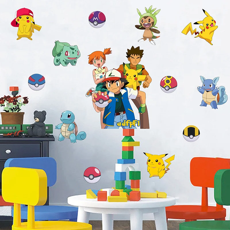 Wall-Decal-Stickers-Pokemon-Pikachu-Wallpaper-Children-Room-Cartoon ...