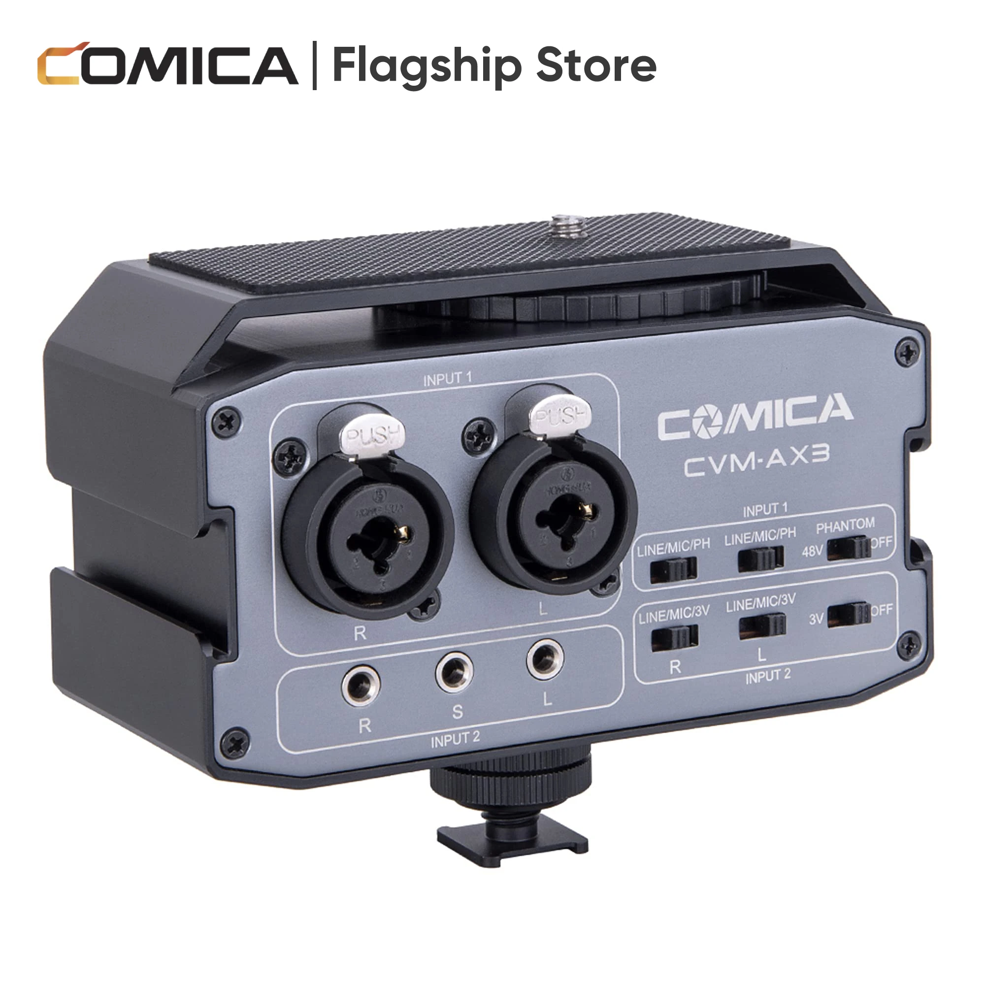 XLR-Audio-Mixer-Comica-CVM-AX3-Dual-XLR-6-35mm-3-5mm-Video-Audio-Mixer ...