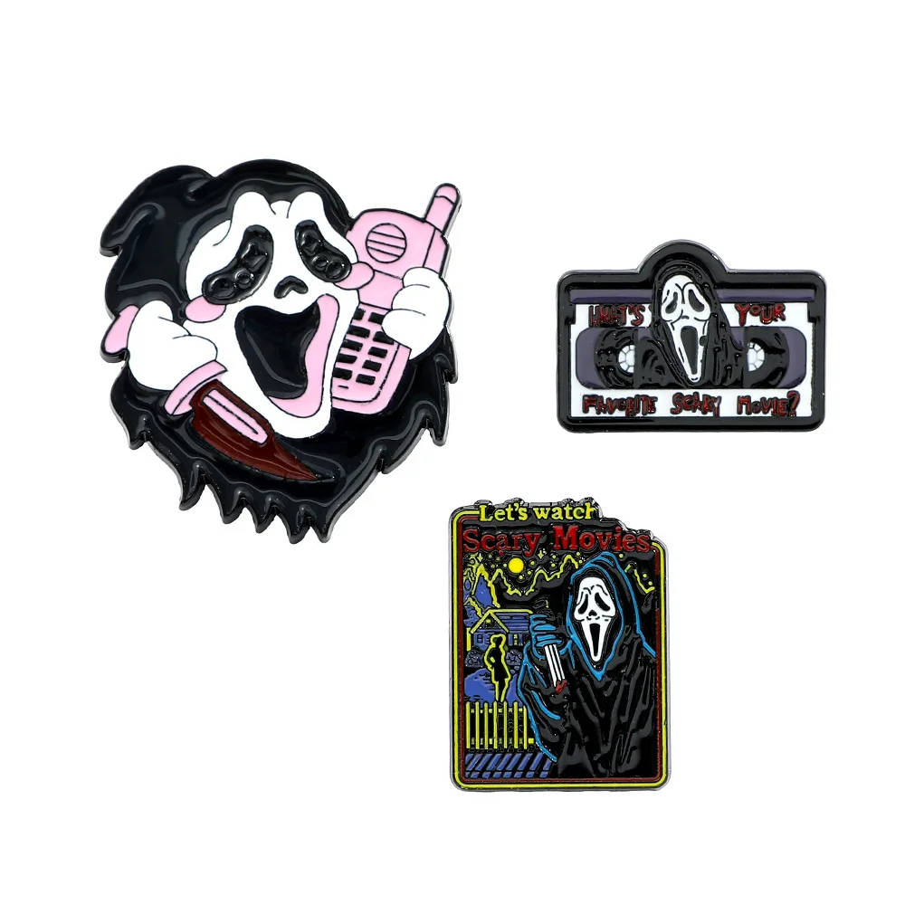 1 Set Cross Border Halloween Horror Dark Skull Scream Metal Badge ...