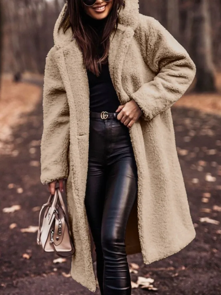 New Autumn And Winter Fashion Long Solid Color Long-sleeved Tweed Coat ...