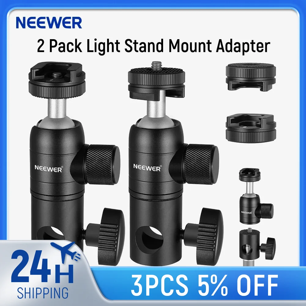 NEEWER 2 Pack Light Stand Mount Adapter with Cold Shoe, 1/4" Screw Mini ...