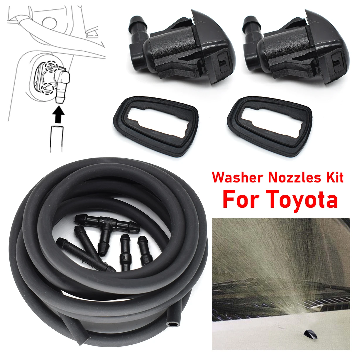 2x-Car-Windshield-Washer-Spray-Wiper-Nozzles-Hose-For-Toyota-E120 ...