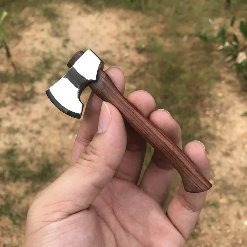 Stainless-Steel-Mini-Axe-Wood-Handle-Fixed-Blade-Knife-EDC-Outdoor ...