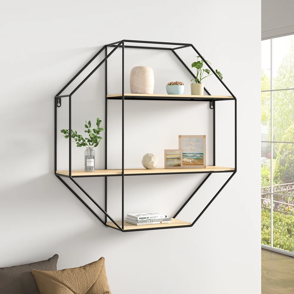 Livingandhome Modern Round Octagonal Floating Decorative Wall Display ...