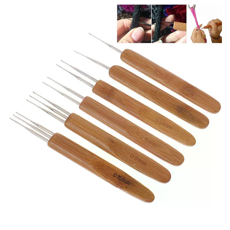 3Pcs 0.5/0.75MM Wooden Hair Crochet Needle Dreadlocks Braids Hair ...