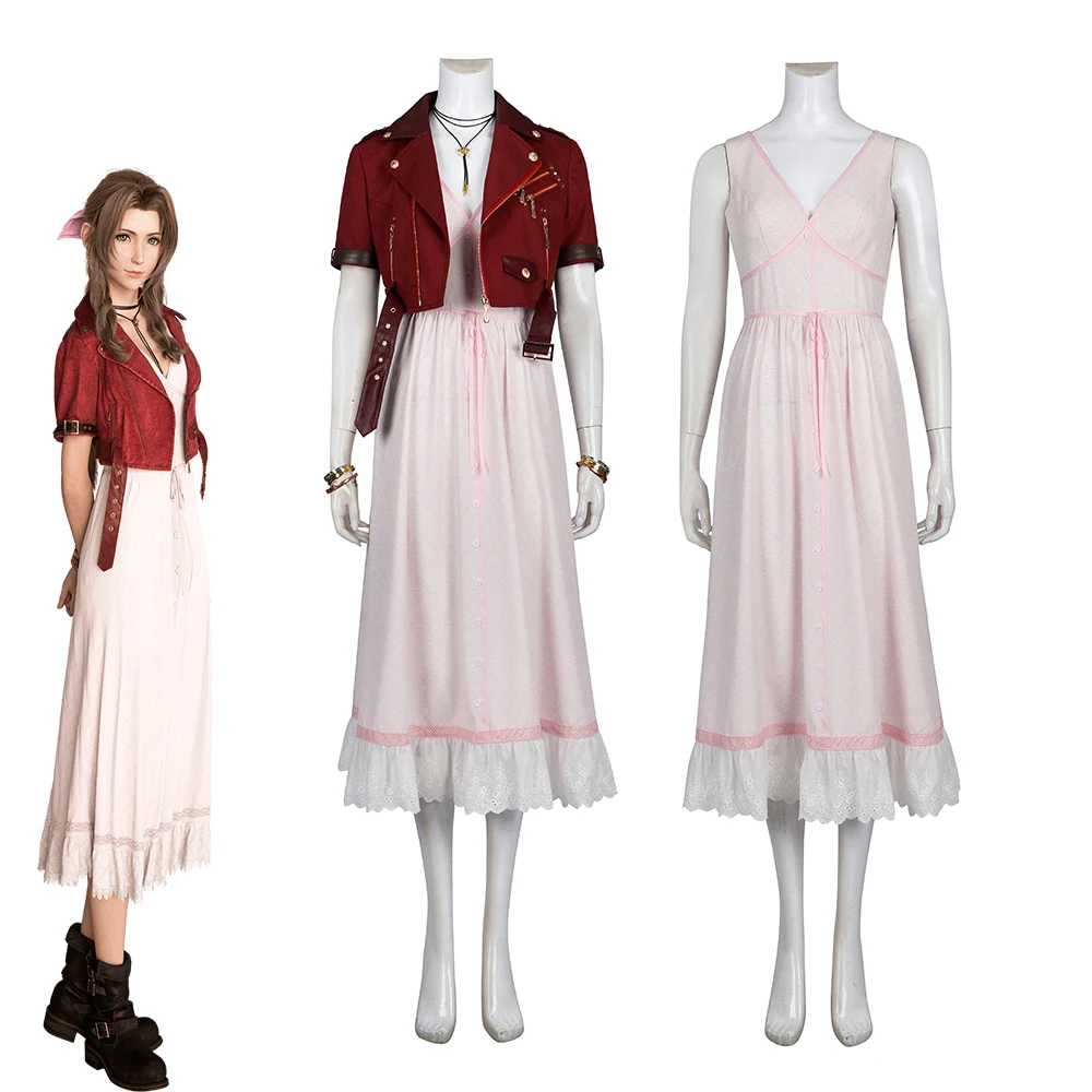 Disfraz-de-juego-de-Cosplay-de-Aerith-FF7-para-mujer-vestido-rosa ...
