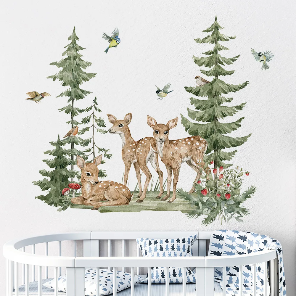 M172-Forest-Fawn-Wall-Sticker-Kids-Room-Background-Home-Decoration ...