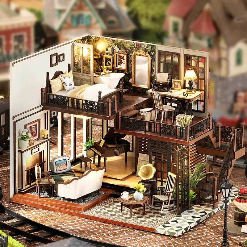 DIY-Miniatur-Puppenhaus-Holz-3D-Puzzle-kleines-Haus-Modellbau-mit-LED ...