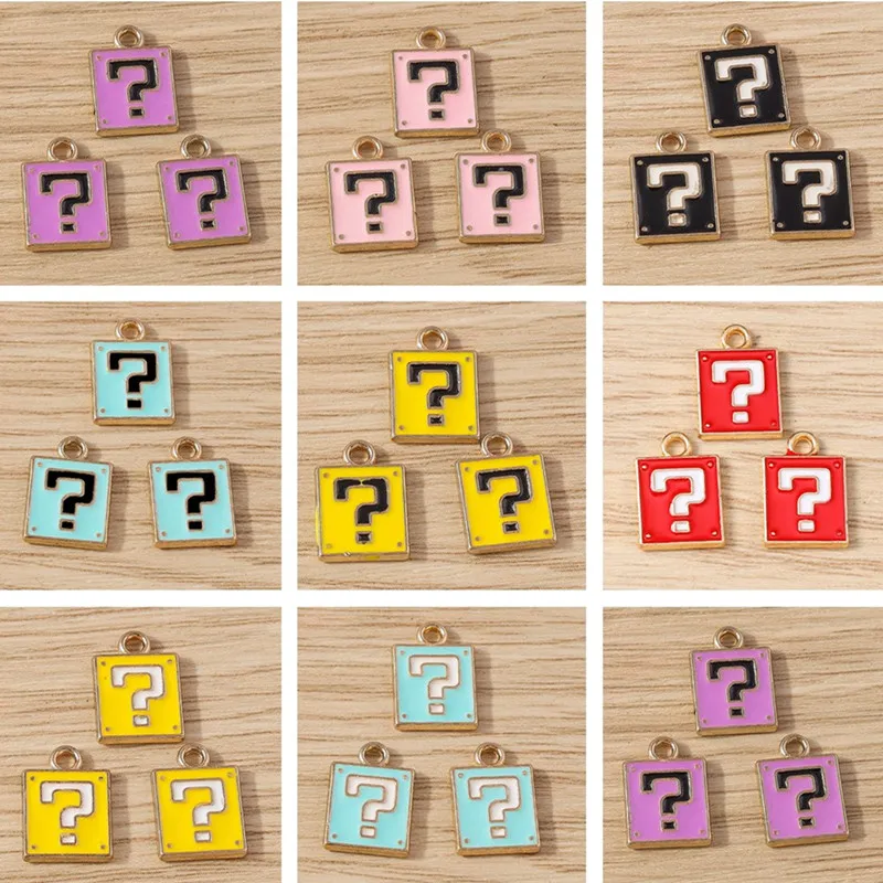 10pcs 9x12mm Cute Enamel Square Question Mark Charms Pendants for ...