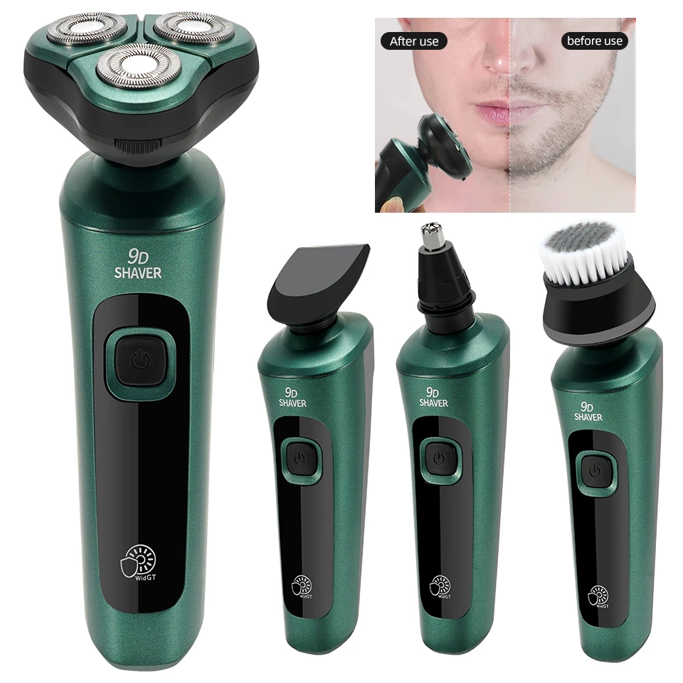 Green Smart Electric Shaver LCD Digital Display Three-head Floating ...