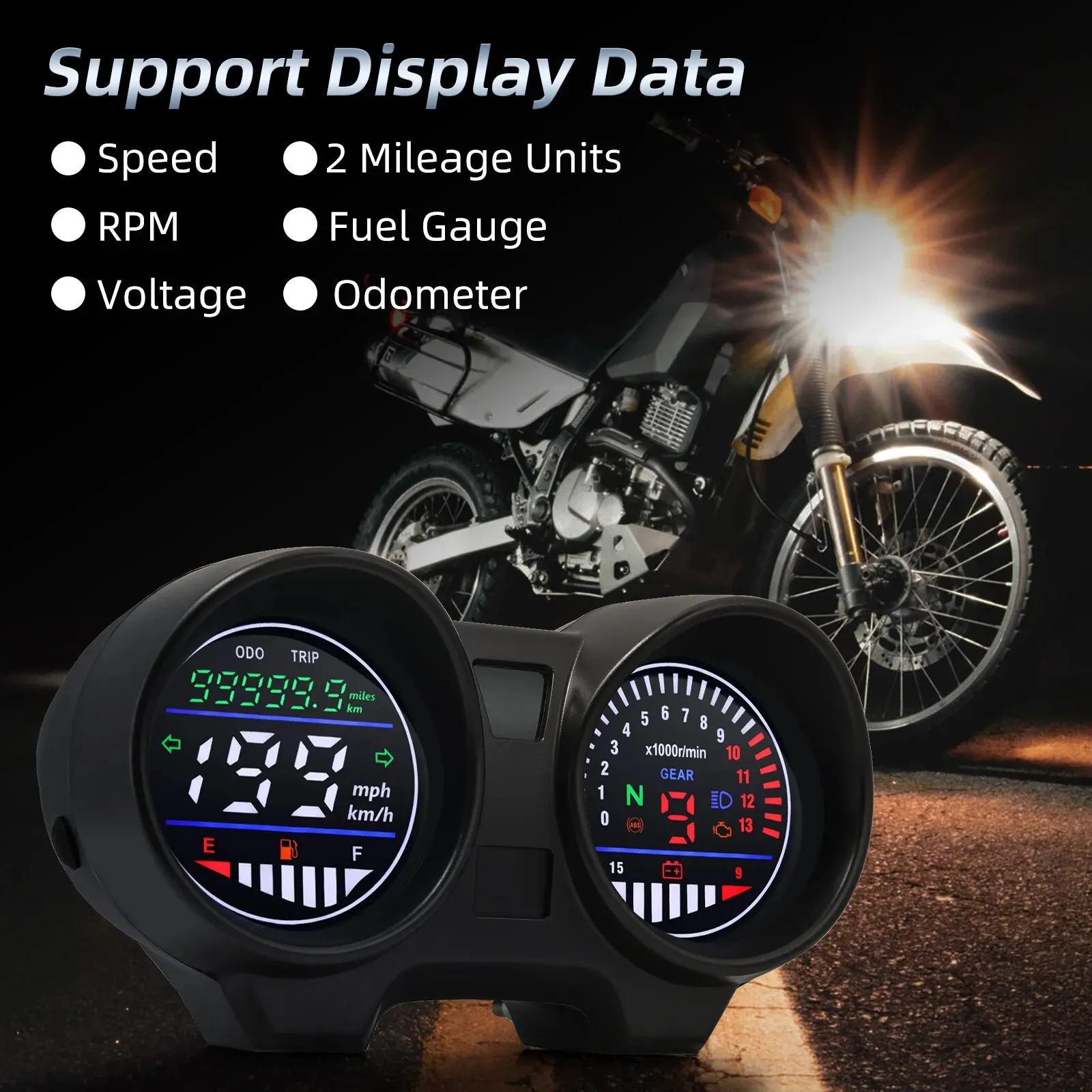 Motorcycle-Tachometer-LED-Speedometer-Km-h-MPH-ODO-TRIP-Digital ...
