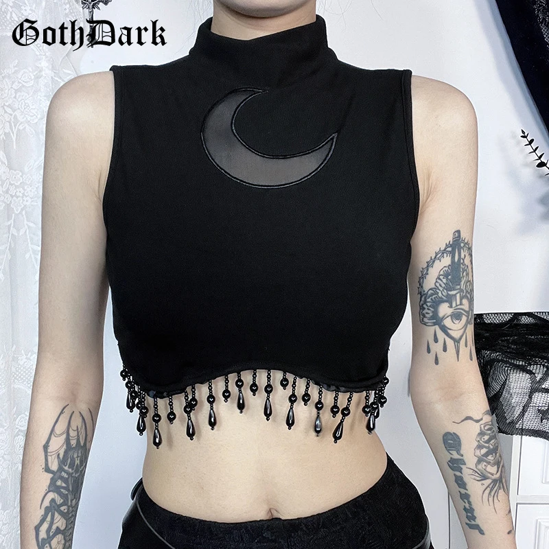 Goth-escuro-Cyber-Skinny-Turtleneck-regata-sem-mangas-Tops-de-colheita-sexy-lua-cadeia-Tassel ...