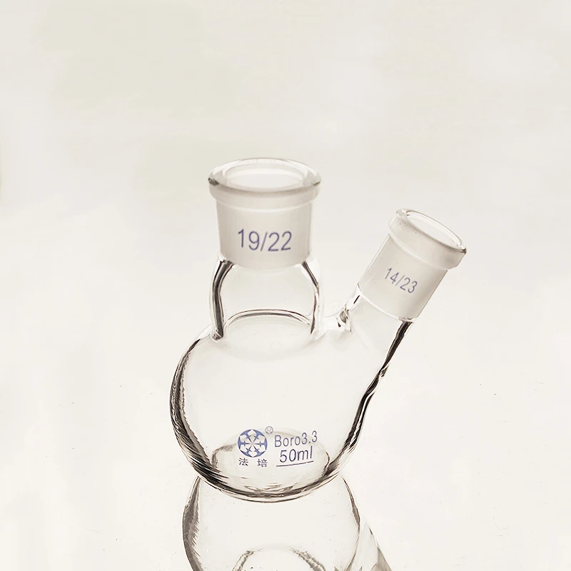 FAPE Two necked flask oblique shape,with two necks standard ground ...