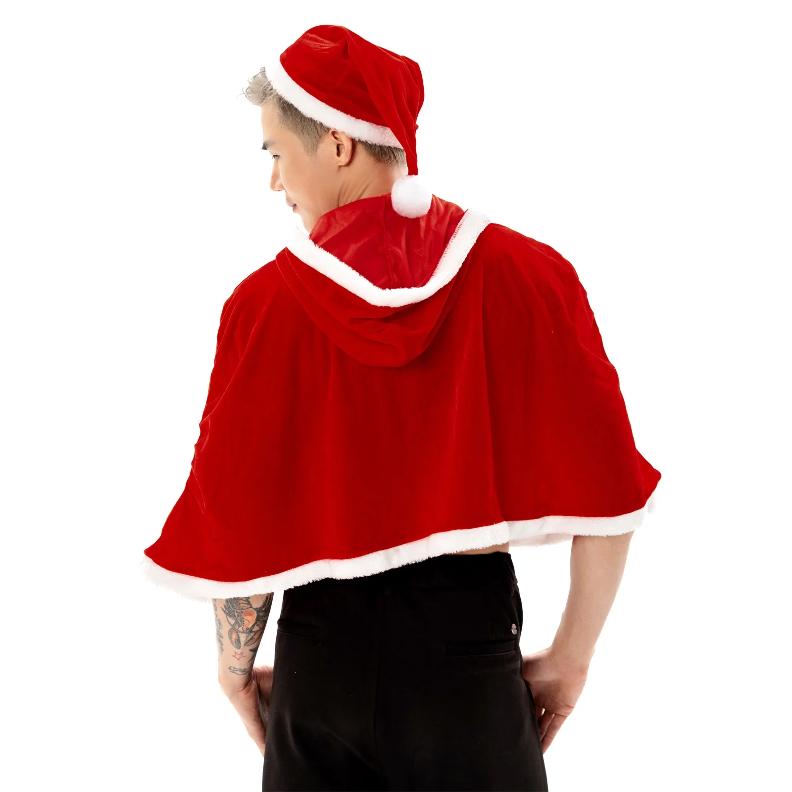 Christmas Velvet Santa Shawl Cape Sexy Crops Tops Vest Tanks Hooded ...