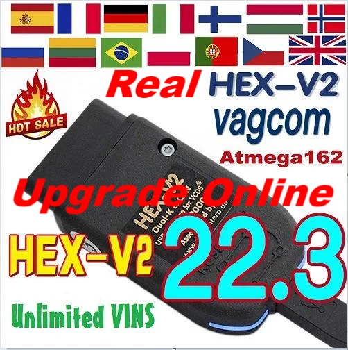 VAGCOM 육각 V2 자동 전기 테스터, 일반 OBDII 진단 인터페이스, 2 차 ATMEGA162 + 16V8 + FT232RL, V22.10/22.3, 실제 HEX ...