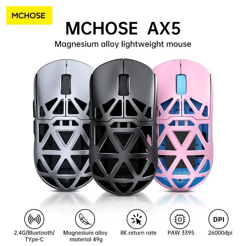 Mchose-AX5-Magnesiumlegierung-Drahtlose-Maus-Paw3395-Sensor-Nordic-52840-8K-Chip-Drei-Modus-Fps ...