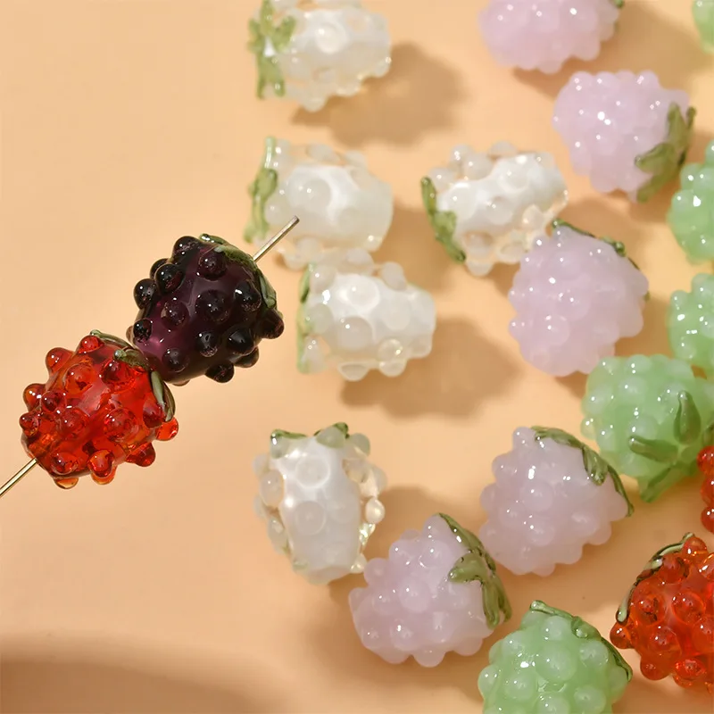 5pcs-15x12mm-Raspberry-Lampwork-Beads-Handmade-Fruit-Grapes-Murano ...
