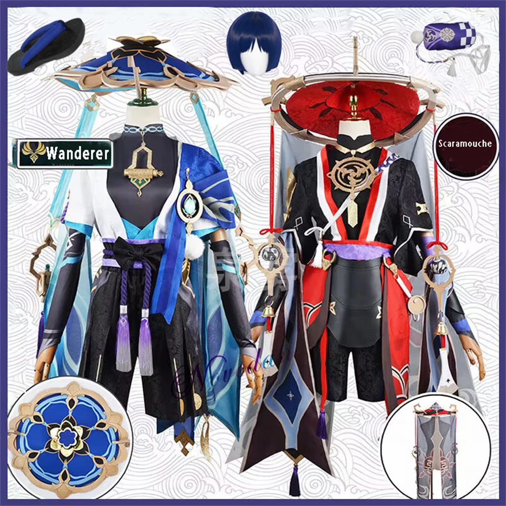Anime Genshin Impact Scaramouche Cosplay Costume Red Blue Wanderer ...
