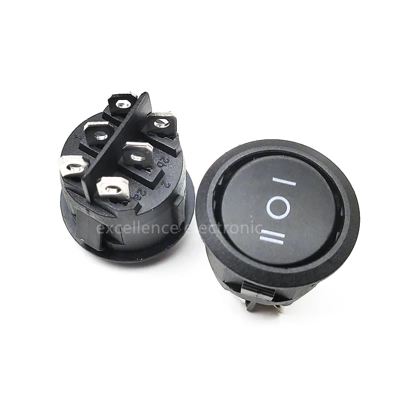 5PCS KCD1-206 23mm Round Rocker Switches 3 Position 6 PIN ON-OFF-ON ...