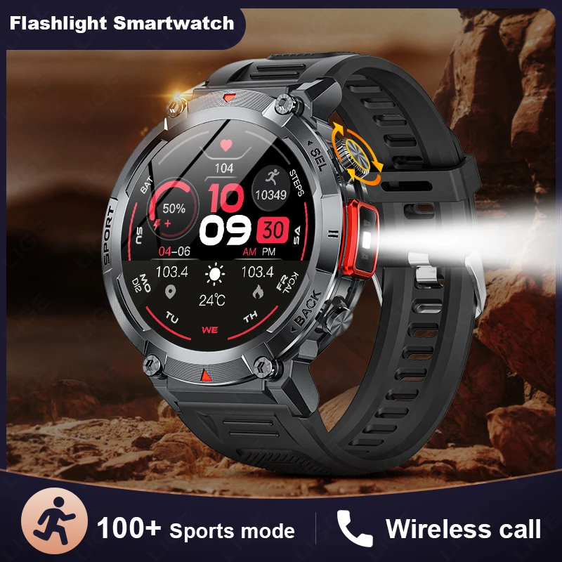 With-Flashlight-Men-SmartWatch-HD-Bluetooth-Call-Sports-Waterproof ...