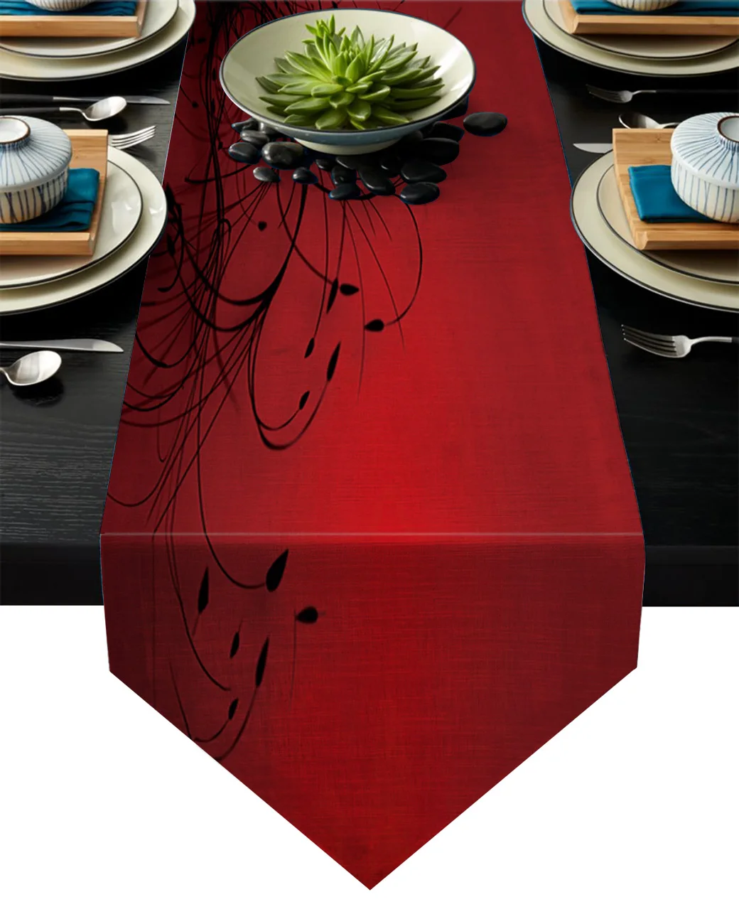 Red Black Gradient Abstract Flowers Table Runners For Wedding Party ...