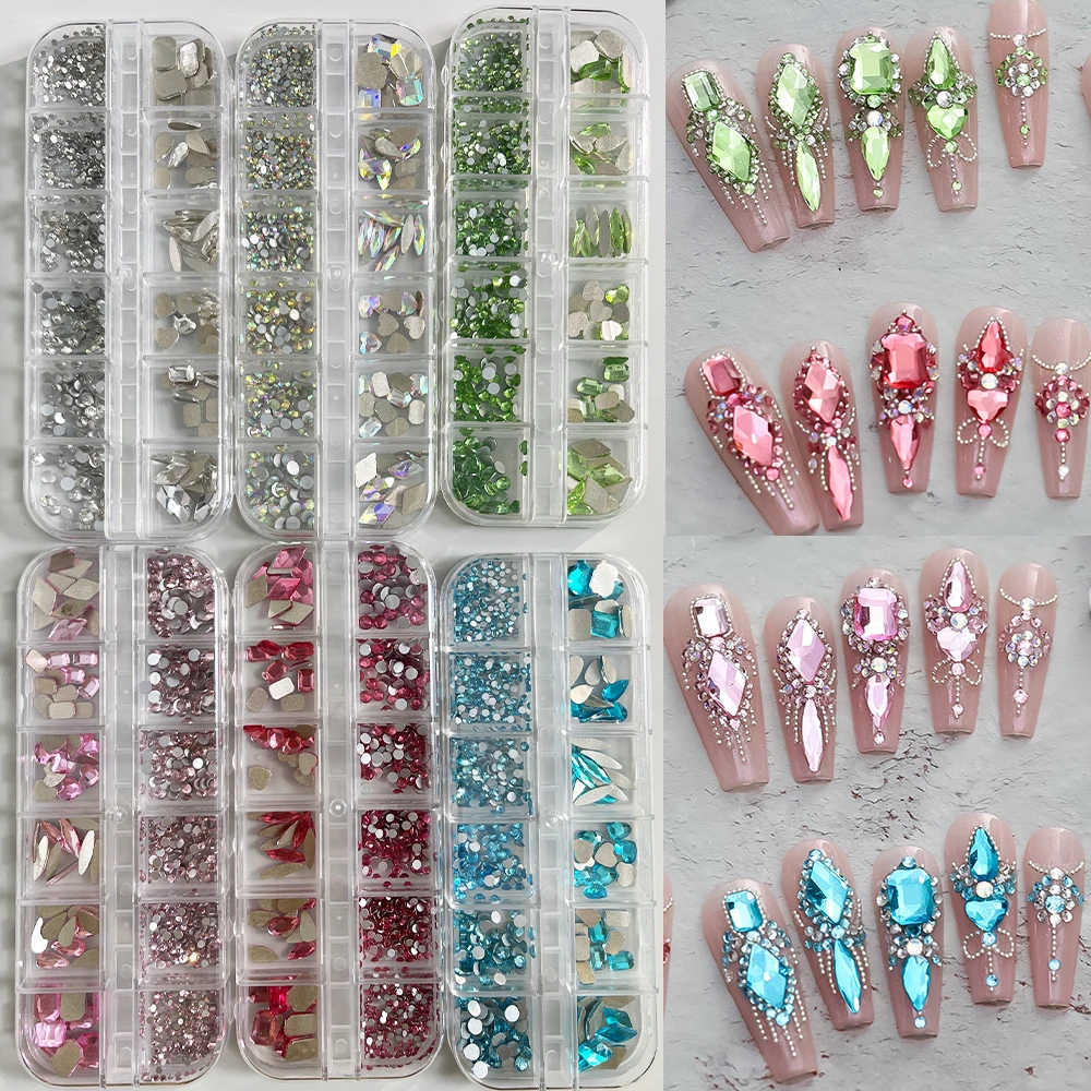 Hot-Selling-12-Grids-Nail-Art-Rhinestones-Jewelry-Set-Multi-shapes ...