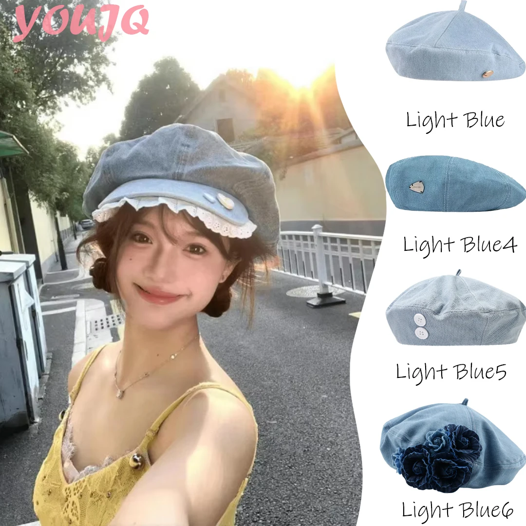 Y2K Women Denim Berets Hats Summer Jeans Beret Painter Hat Female Caps ...