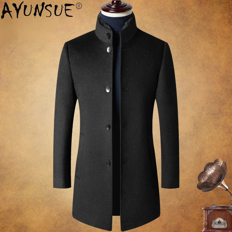Autumn Winter 100% Wool Coat Men's Medium Business Casual Down Liner ...