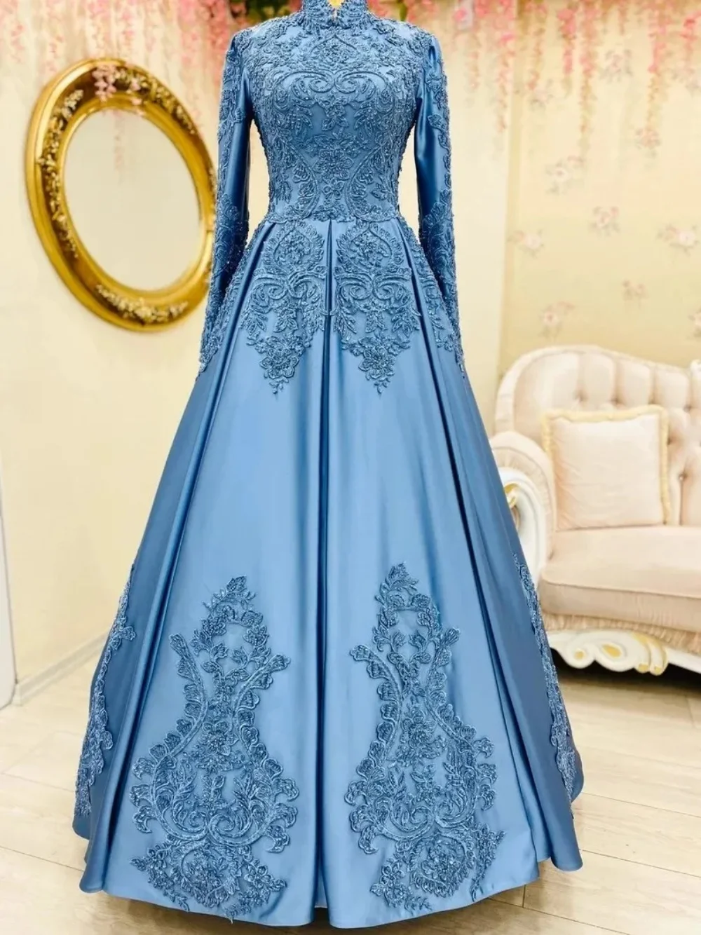Elegant-Muslim-Arabic-Formal-Saudi-Evening-Dresses-2024-New-High-Neck ...